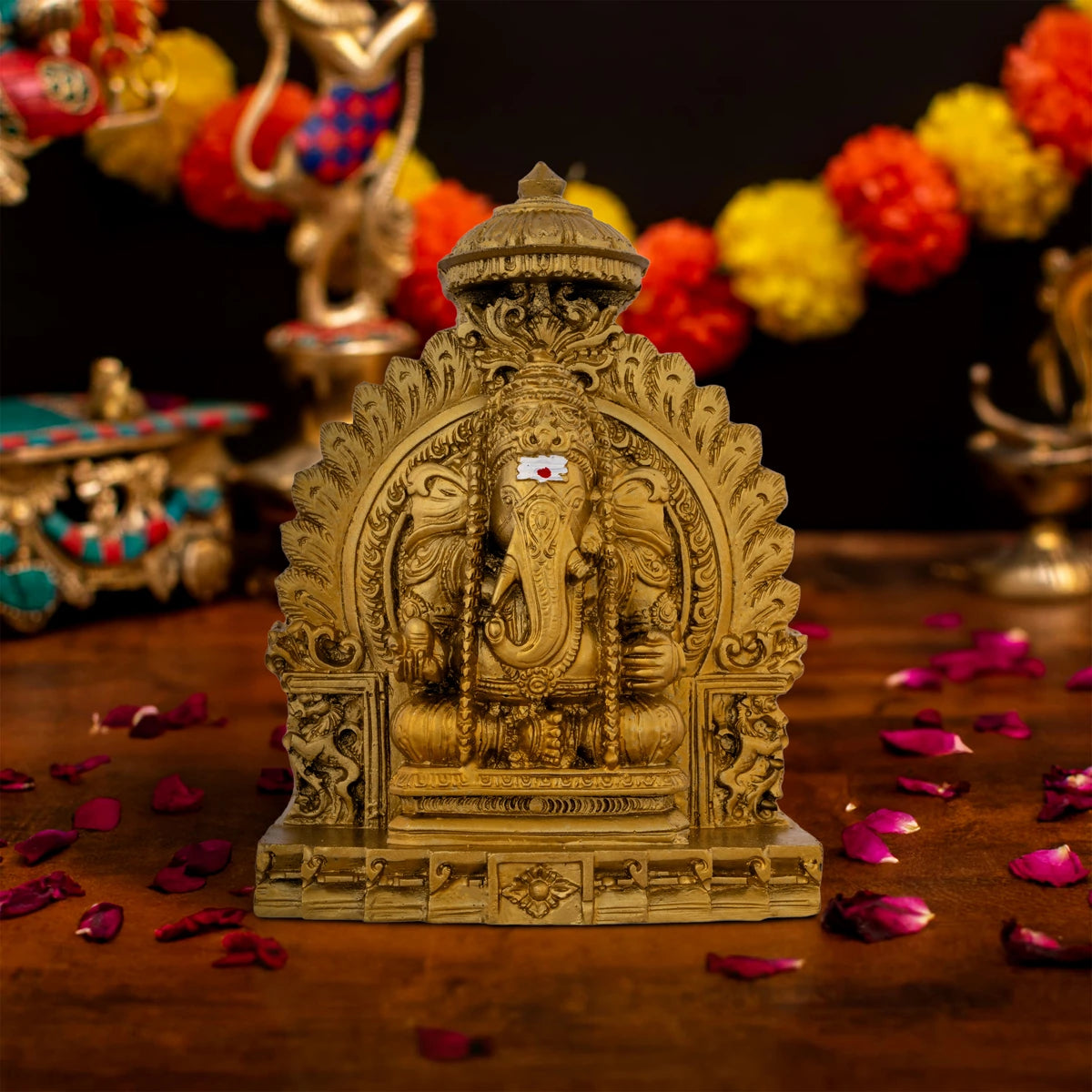 Pillayarpatti Ganesh Murti Sitting On Simhasan - 5 x 4 Inches | Resin