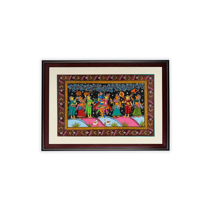Giri - Hand Painted Pattachitra Painting Frame | Radha Krishna With Gopis Frame