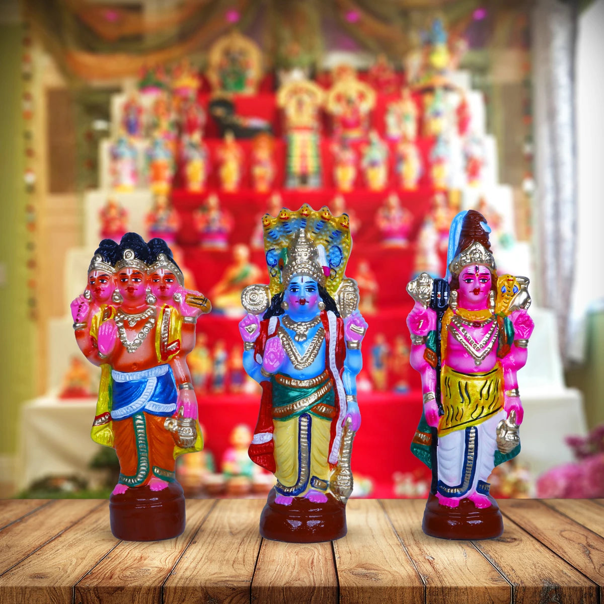 Giri - Bramha Vishnu Shivan Set | Clay Dolls | Golu Bommai