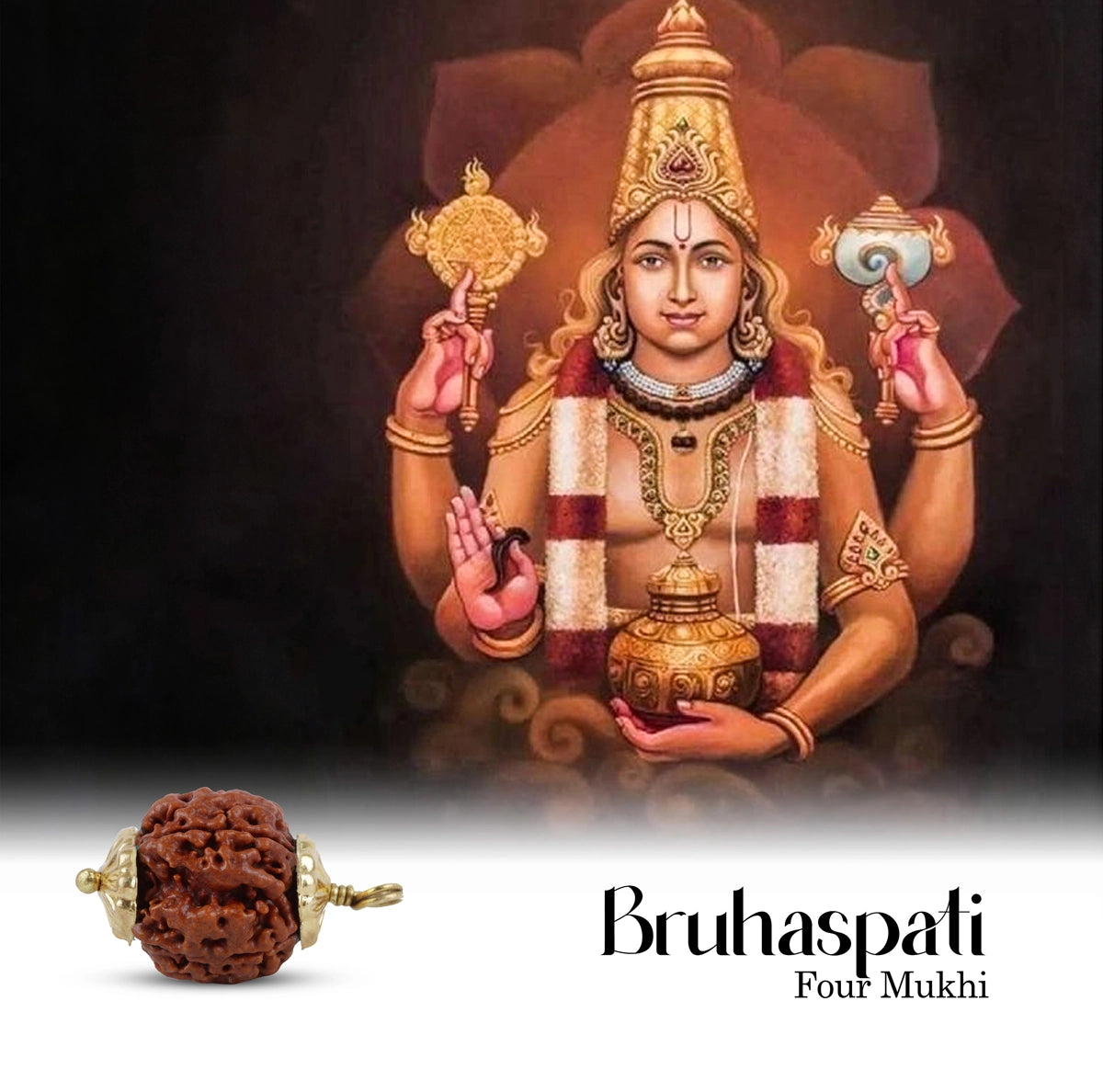 4 Mukhi Rudraksha | Nepali Rudraksha/ Golden Cup 4 Face Rudraksha/ Fou ...